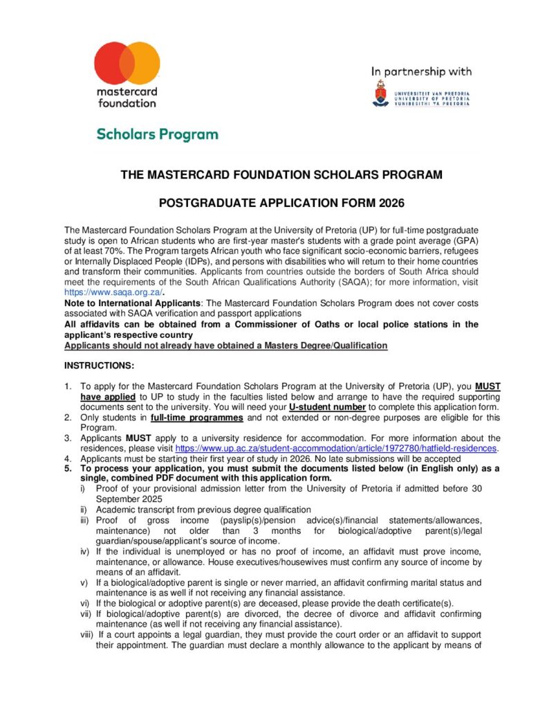Fully Funded Mastercard Foundation Scholarship at the University of ...